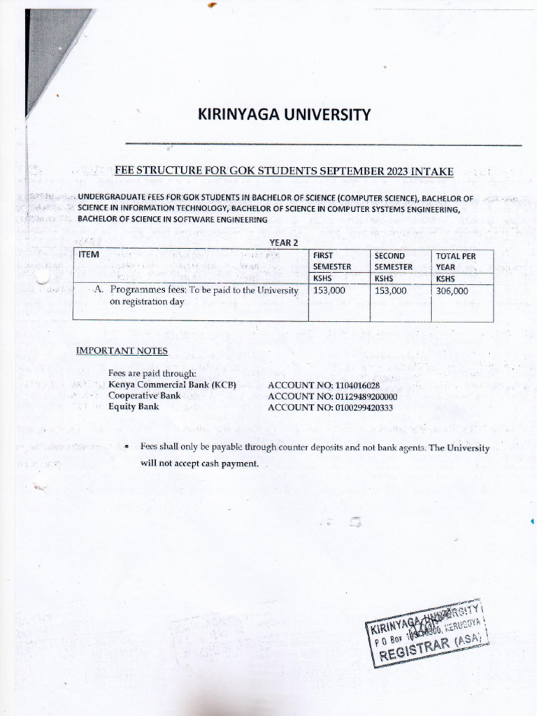 Fee Structure for GOK Students September 2023 Intake Year 2 Fee ...