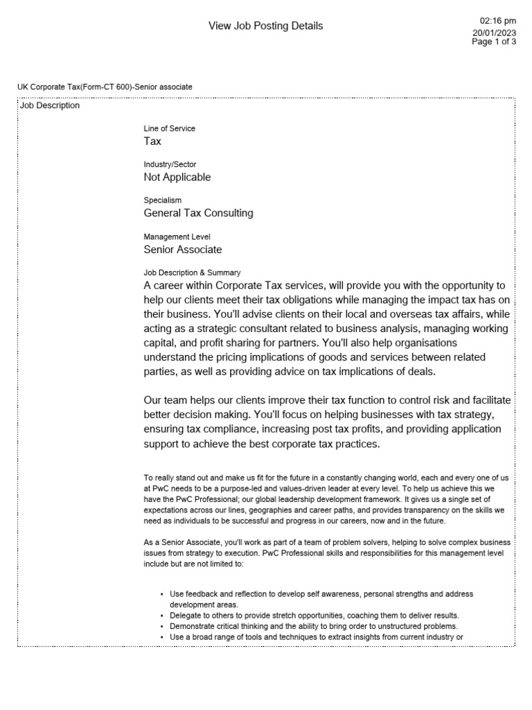 View Job Posting Details | PDF | Taxes | Consultant
