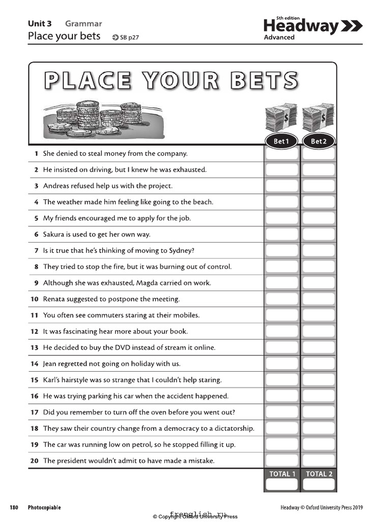 Sentence Auction - Verb Patterns | PDF