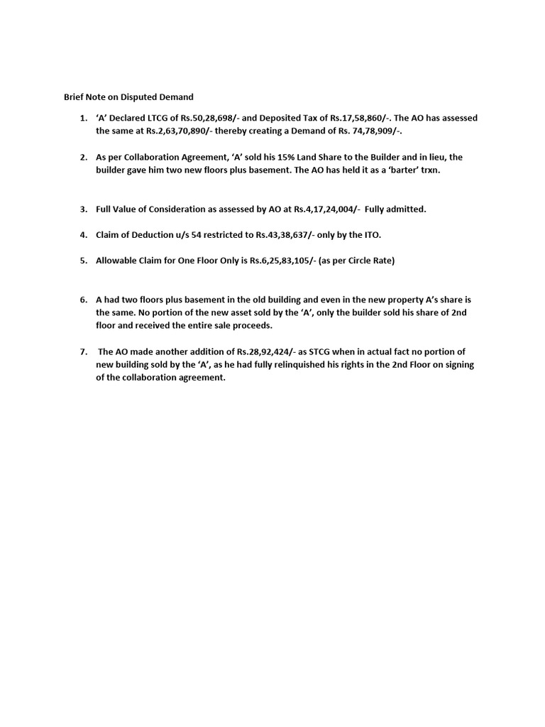 Brief Note On Disputed Demand | PDF