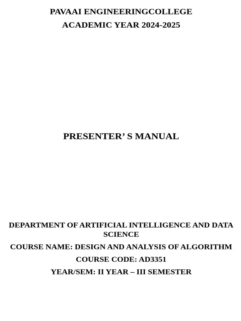 Presenter Manual - DAA(UNIT 1)edited | PDF | Algorithms | Applied Mathematics