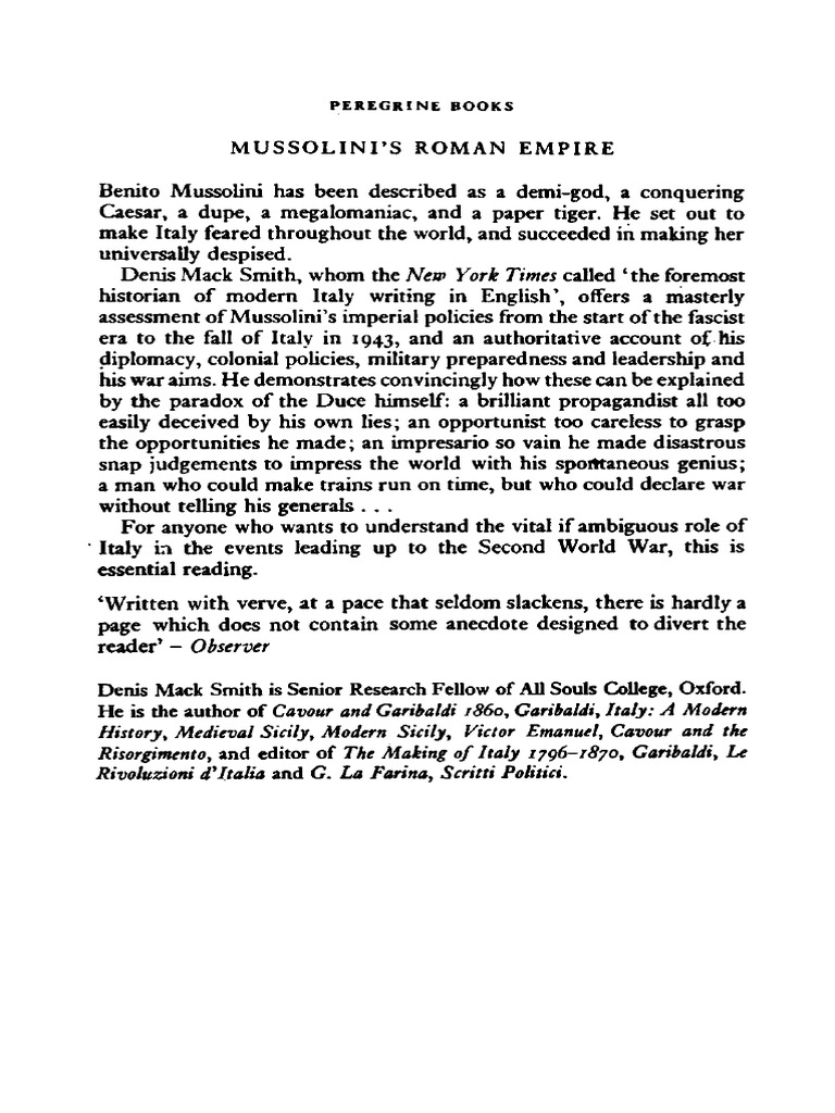 Denis Mack Smith - Mussolini's Roman Empire-Penguin Books (1977) | PDF ...
