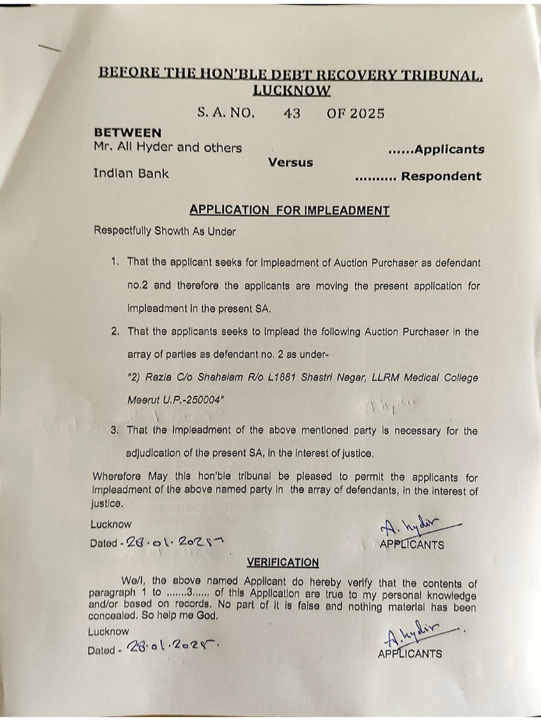 Application for Impleadment in SA 43/2025 | PDF | Affidavit