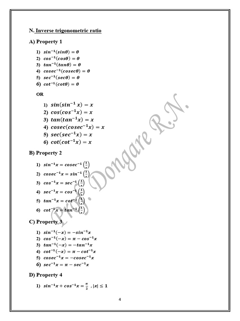 Inverse Trigonometry Formulae | PDF