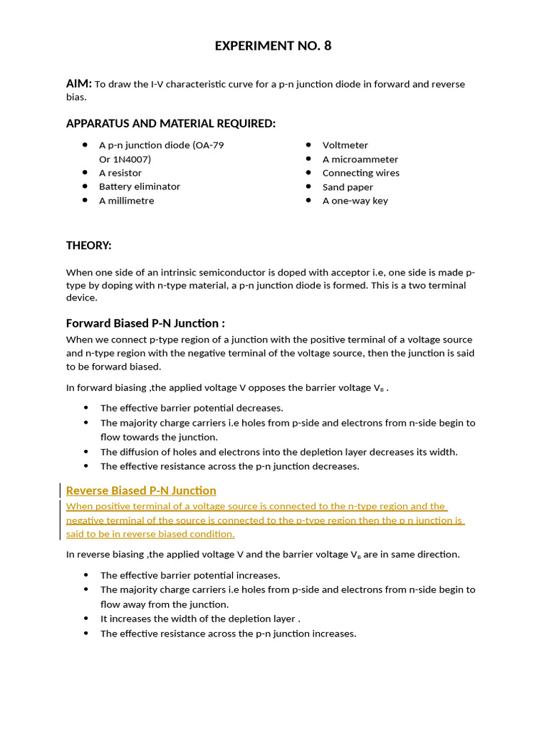 Experiment 8 | PDF | P–N Junction | Electrical Components