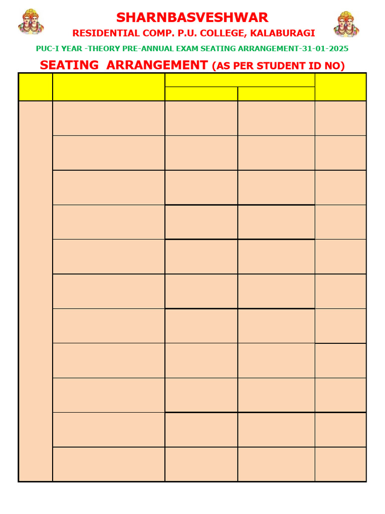 Pu1 - Room Wise Chart Seating Arrangement-2025 | PDF
