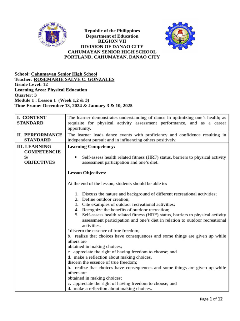 Lesson Plan Module 1 Week 1 and 2 | PDF | Learning