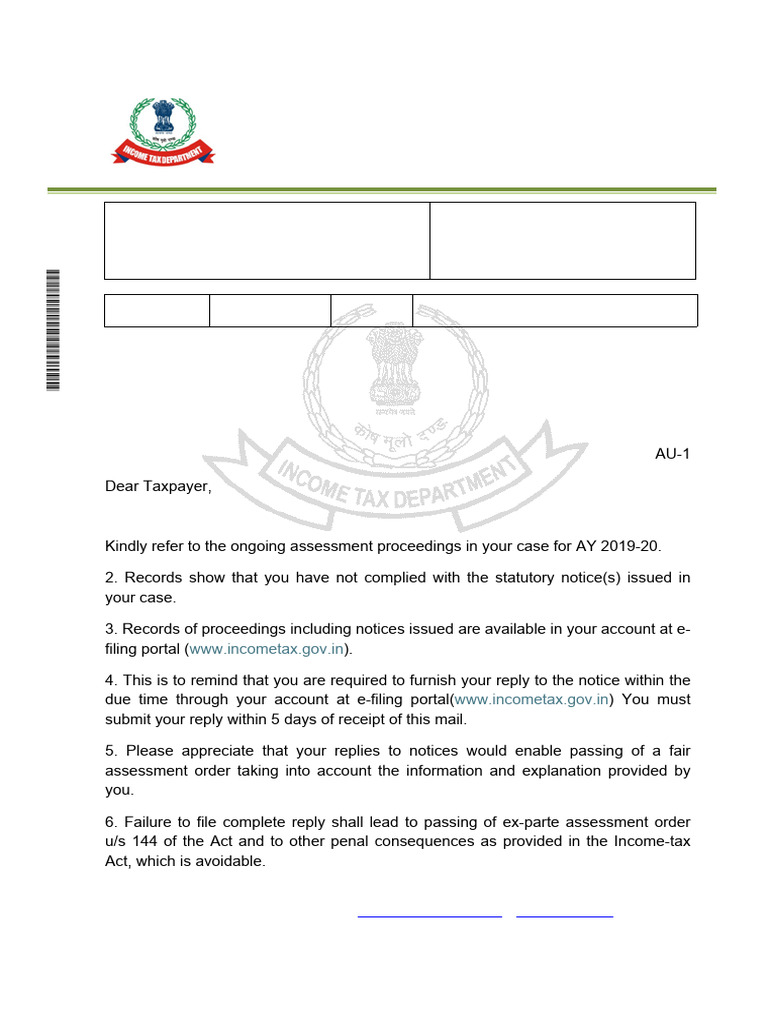 Income Tax Notice for AY 2019-20 | PDF | Government Finances | Government