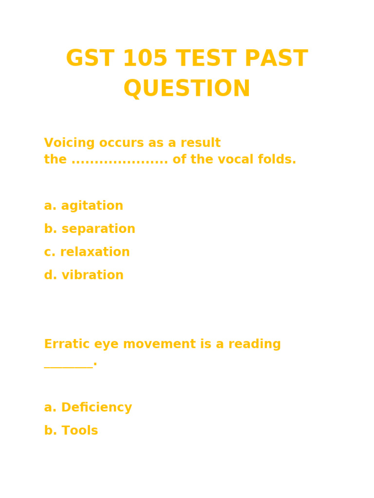 GST 105 Test Past Question | PDF | Speed Reading | Linguistics