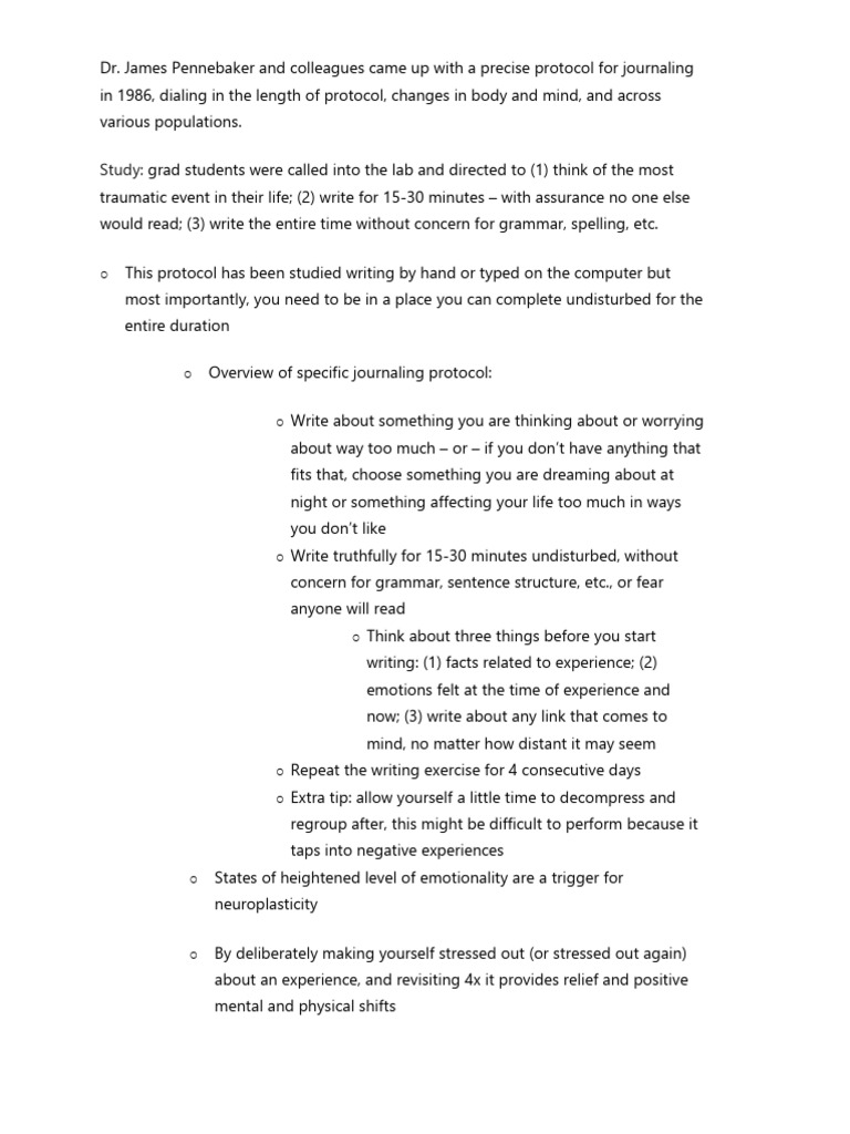 Pennebaker's Expressive Writing Protocol | PDF | Psychological Trauma ...