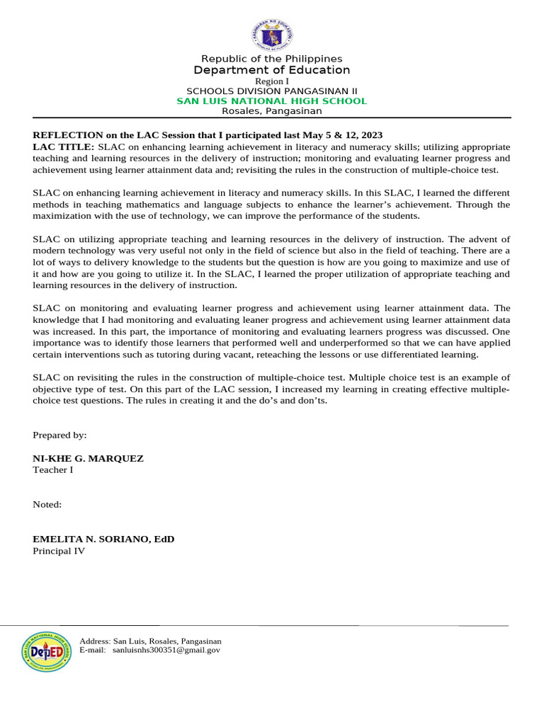 REFLECTION IN IPCRF | PDF | Learning | Inquiry Based Learning