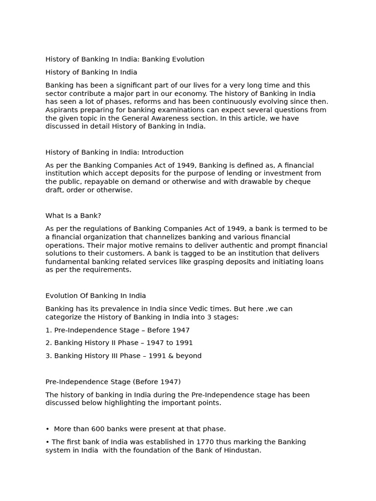 Evolution of Banking in India | PDF | Banks | Banking