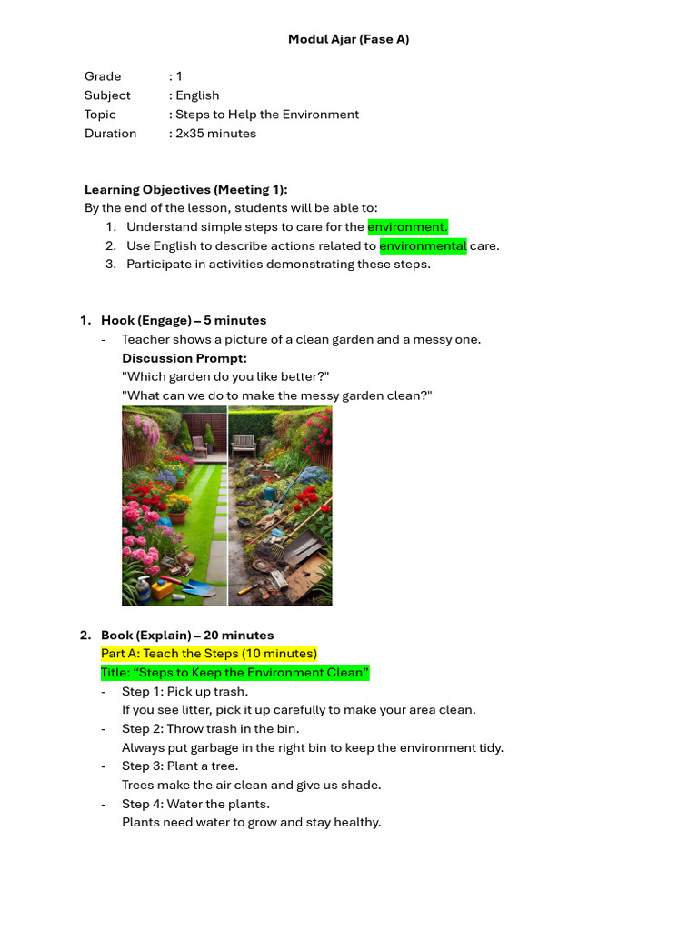 Modul Ajar-Environment (Grade 1) | PDF | Recycling | Waste