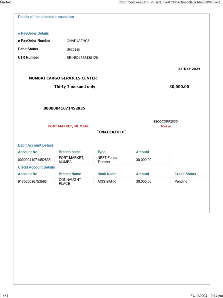 e-PayOrder Transaction Details | PDF