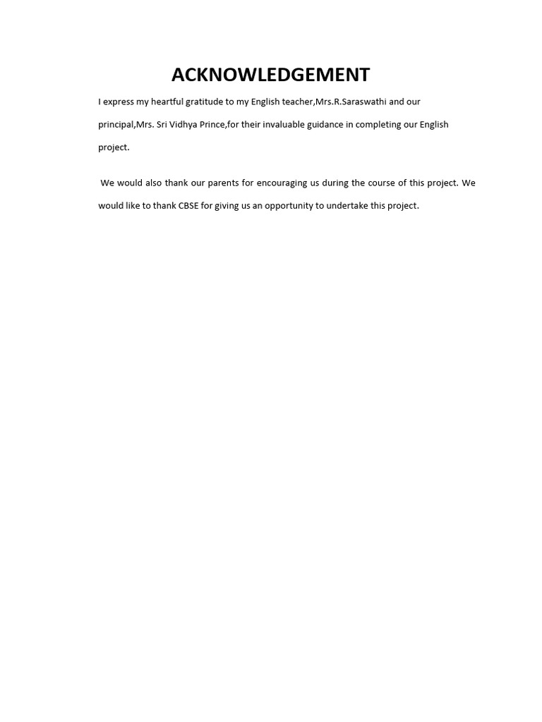 Acknowledgements For English Project Pdf