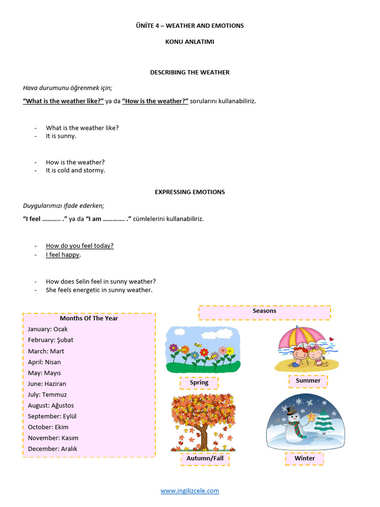 6 Sinif 4 Unite Weather and Emotions Konu Anlatimi - 3 | PDF