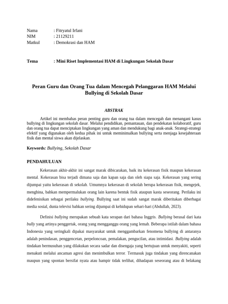 Fitryatul Irfani - Artikel Demokrasi Ham - Mini Riset | PDF