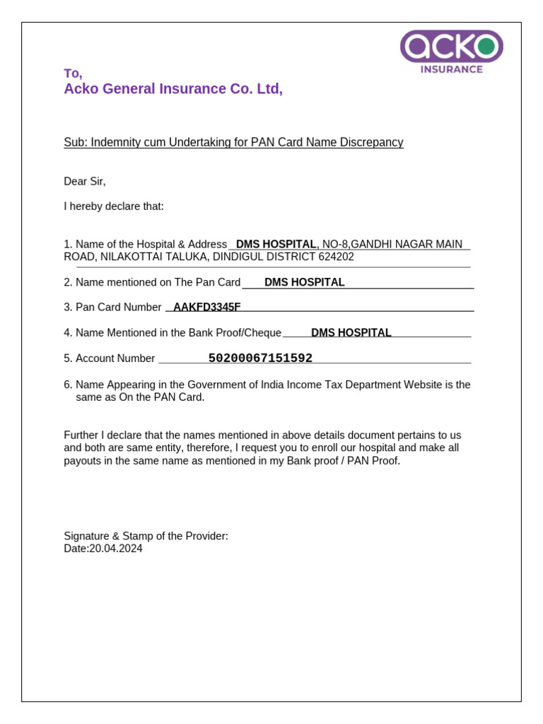Pan Card Declaration Format | PDF