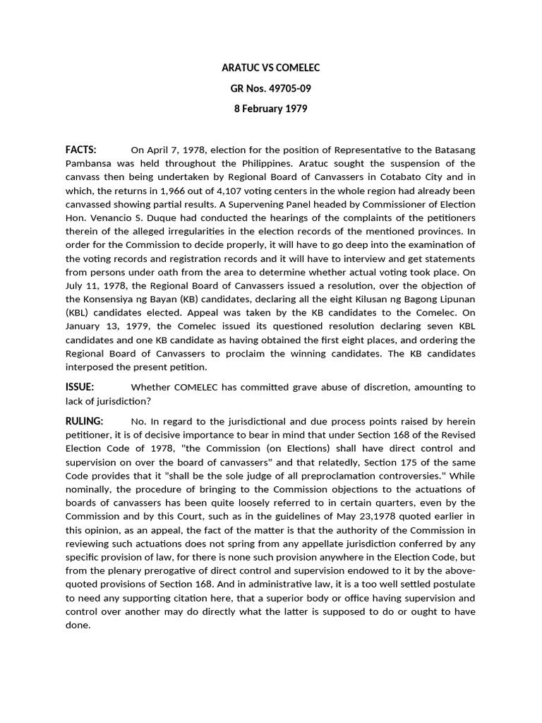 Maraon Aratuc and Dario Case | PDF | Commission On Elections ...