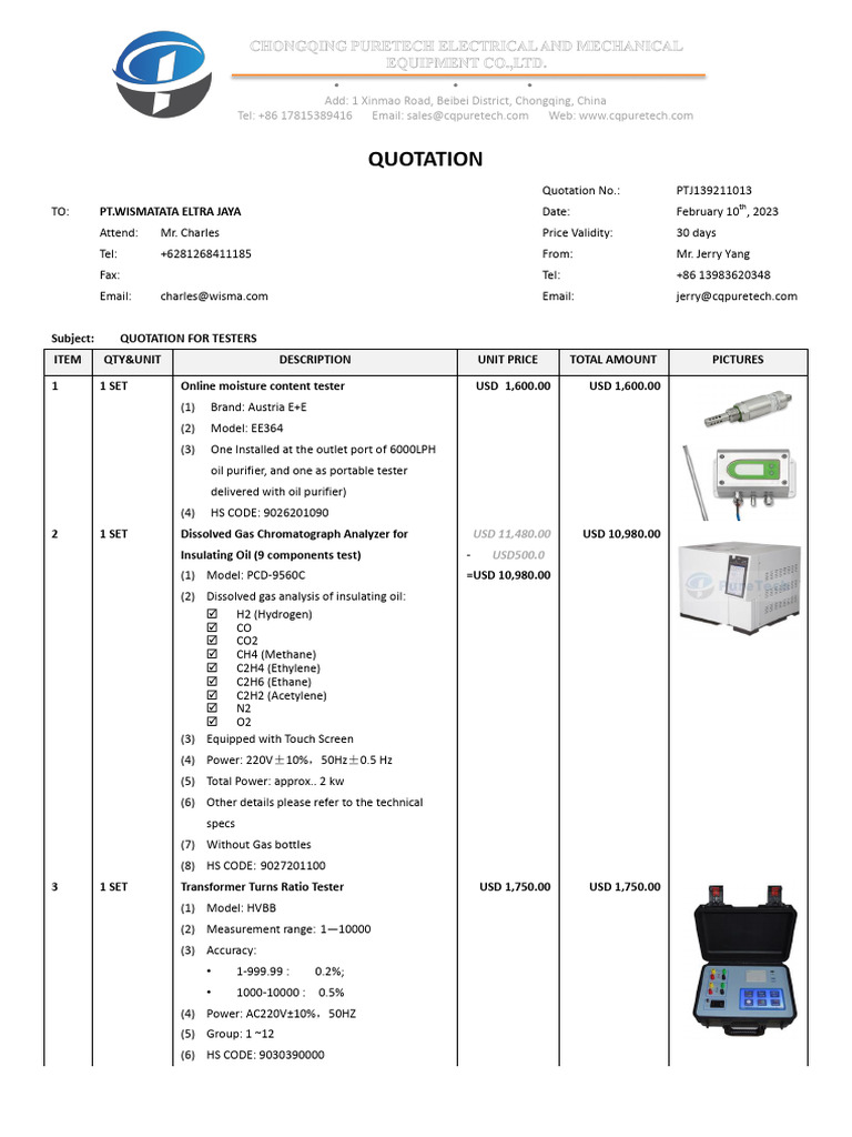 Quotation for Oil Testing Equipment | PDF | Gases | Chemical Process ...