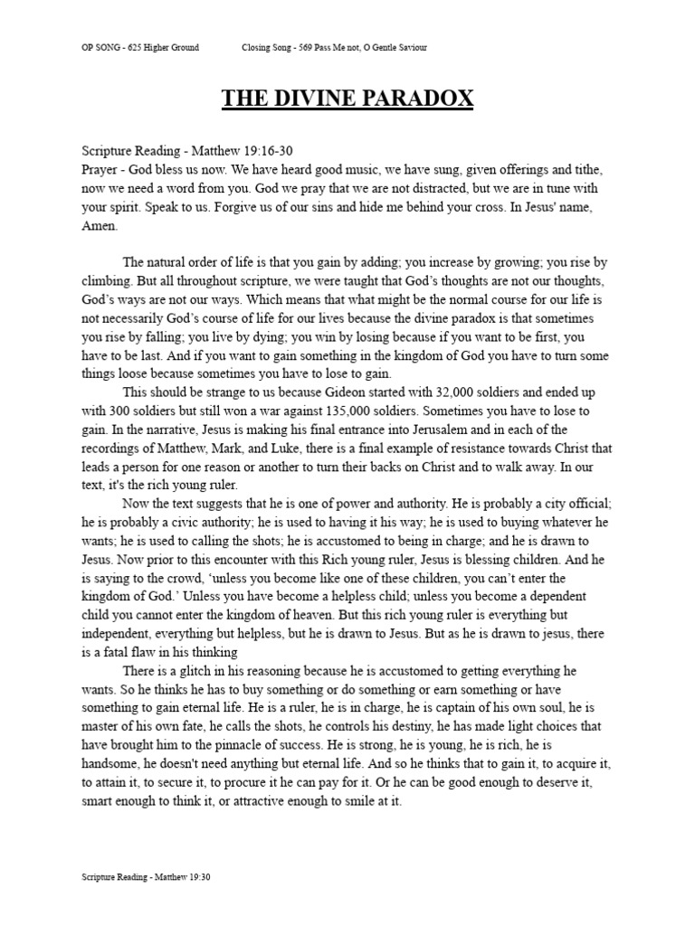 The Divine Paradox | PDF | Jesus | Gospel Of Matthew