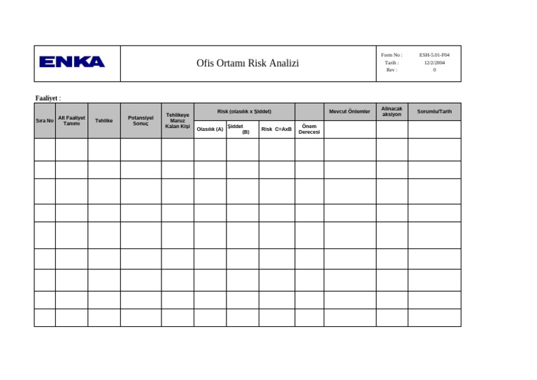 ESH-5.01-F04 Ofis Risk Analiz Formu | PDF