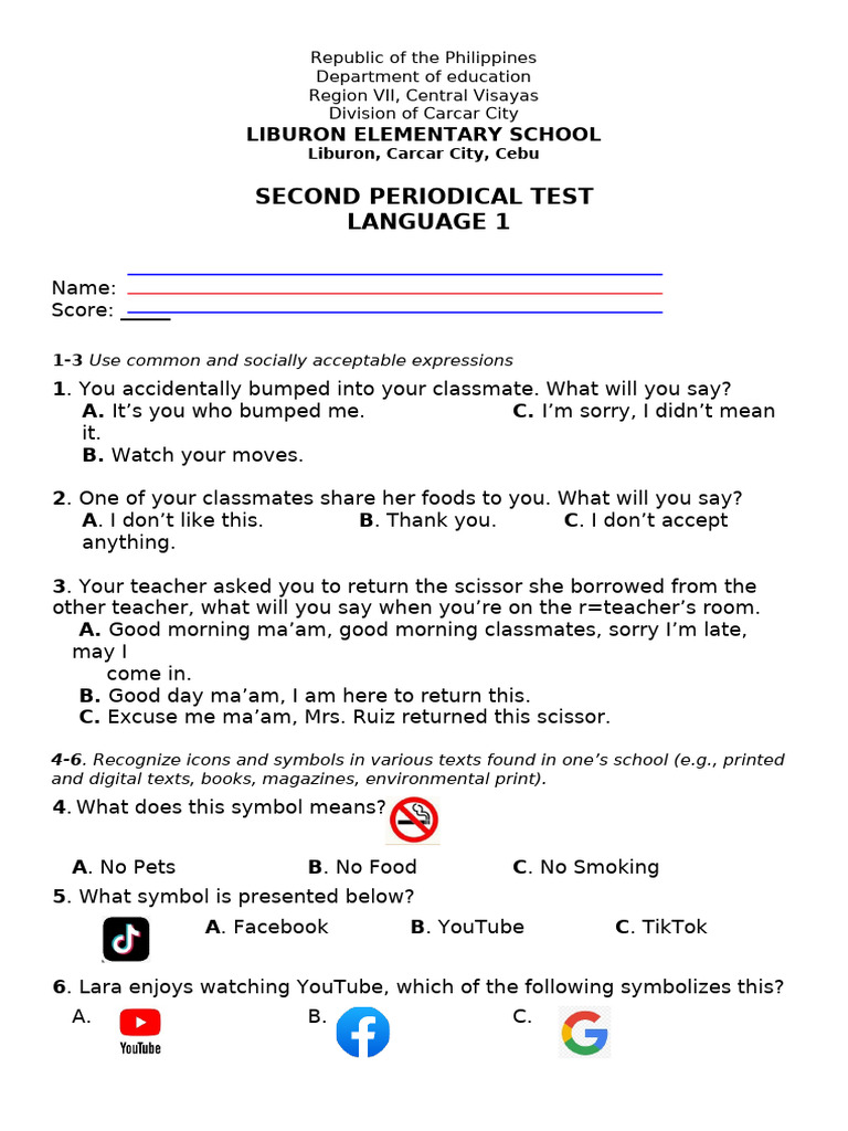 SECOND PERIODICAL TEST in LANGUAGE 1 | PDF | Linguistics
