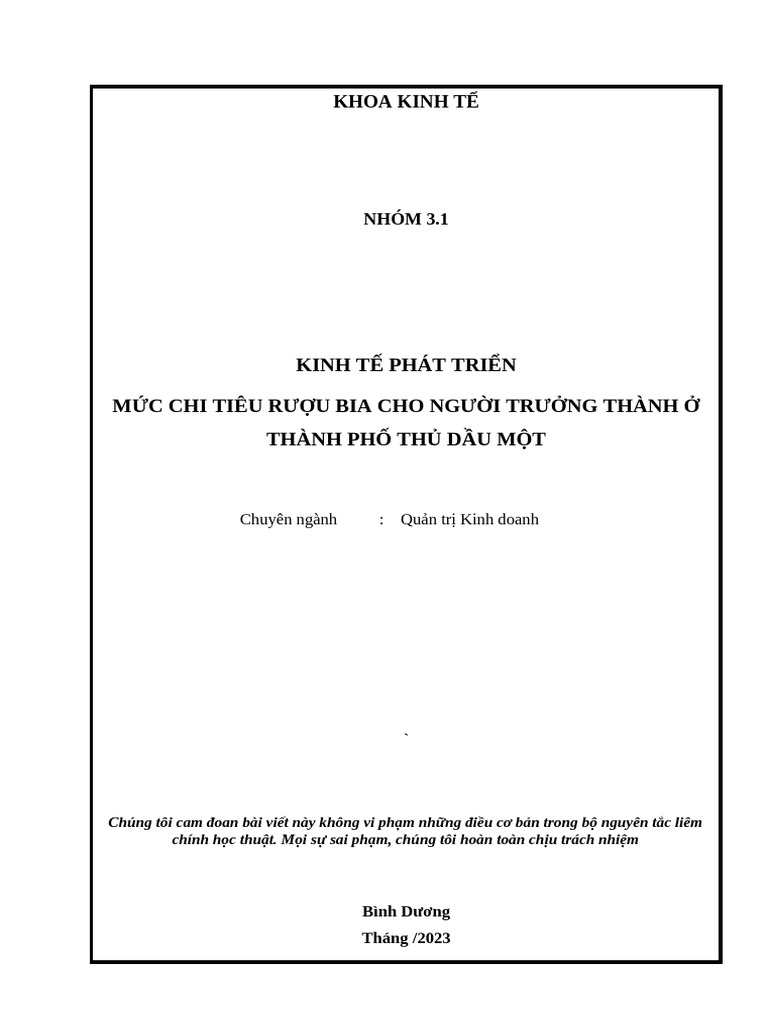 Muc Chi Tieu Ruou Bia Cua Nguoi Truong Thanh | PDF