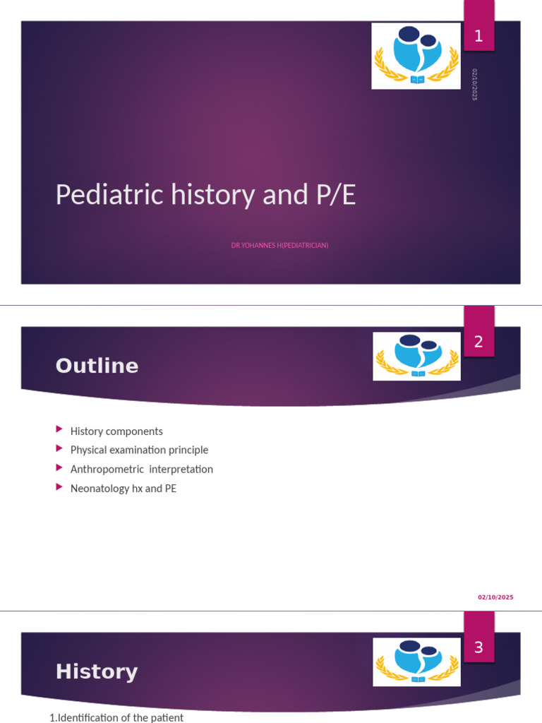 Pediatric History & Exam Guide | PDF | Medical Specialties