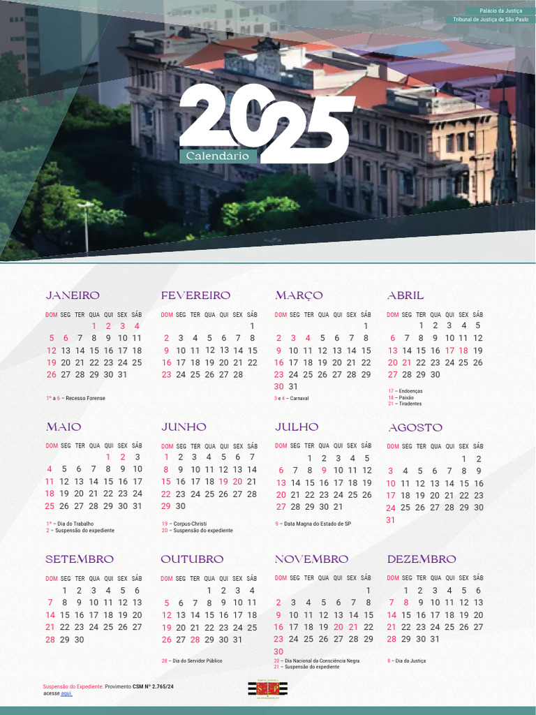 Calendário de Feriados TJSP 2024 | PDF