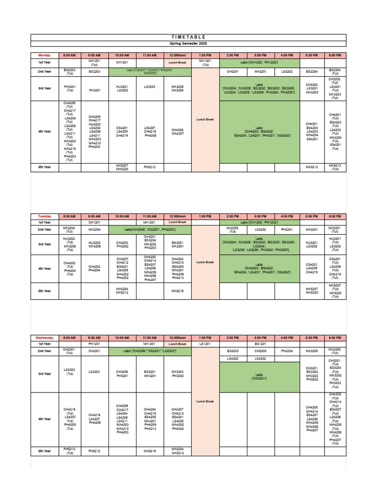Draft Revised Timetable - Spring 2025 | PDF