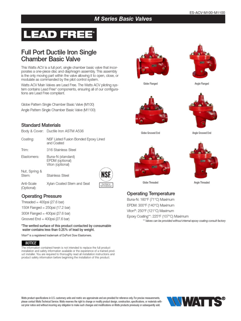 Lead Free ES-ACV-M100-M1100 | PDF | Valve | Washer (Hardware)