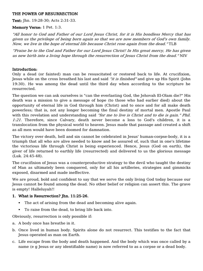 Benefits of Resurrection Power | PDF | Resurrection Of Jesus | Jesus