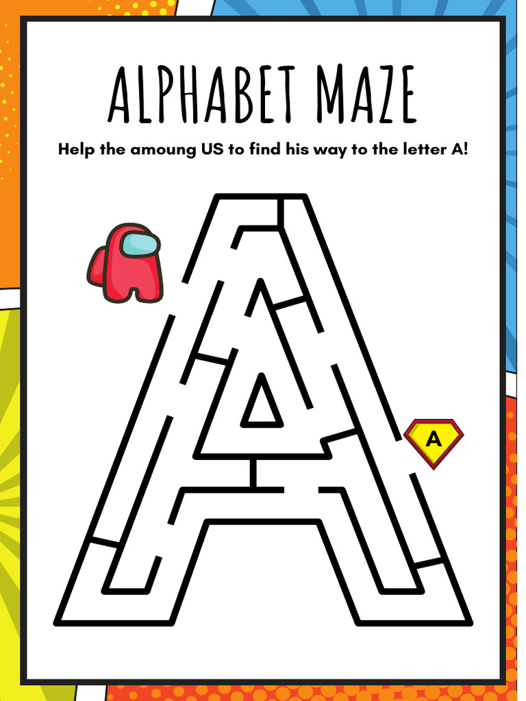 Superhero Uppercase Alphabet Maze Puzzle Worksheet | PDF | Text ...