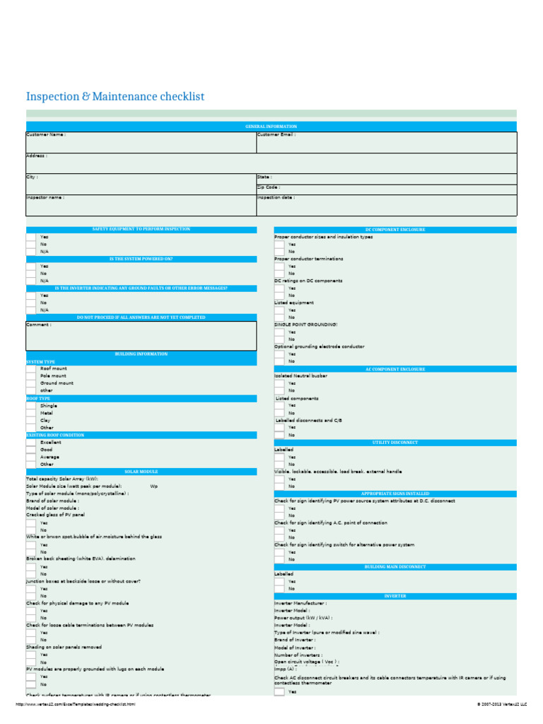Solar Inspection & Maintenance Checklist | PDF | Power Inverter ...