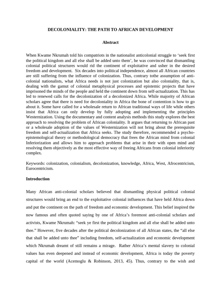 Decoloniality for African Development | PDF | Colonialism | Decolonization