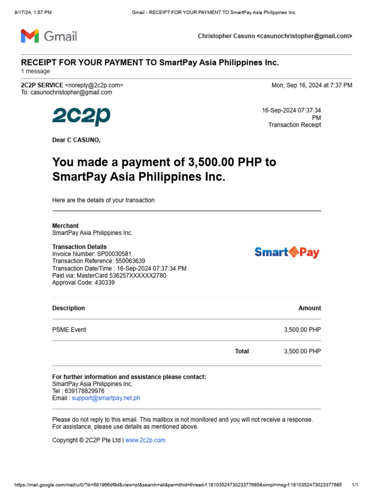 Gmail - RECEIPT FOR YOUR PAYMENT TO SmartPay Asia Philippines Inc | PDF