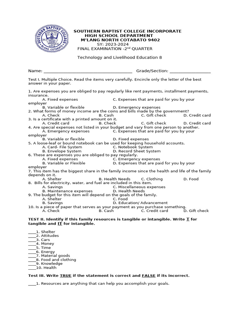 TLE 8 FINAL 2ND QUARTER | PDF | Expense | Credit Card