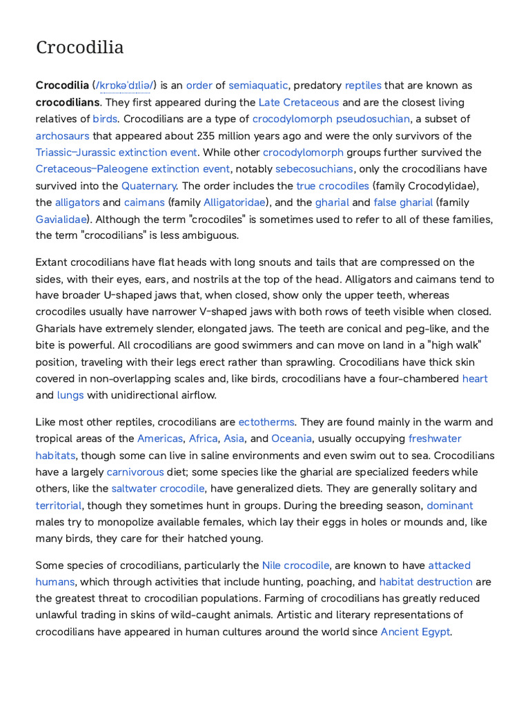 Crocodilia - Wikipedia | PDF | Crocodile | Respiratory Tract