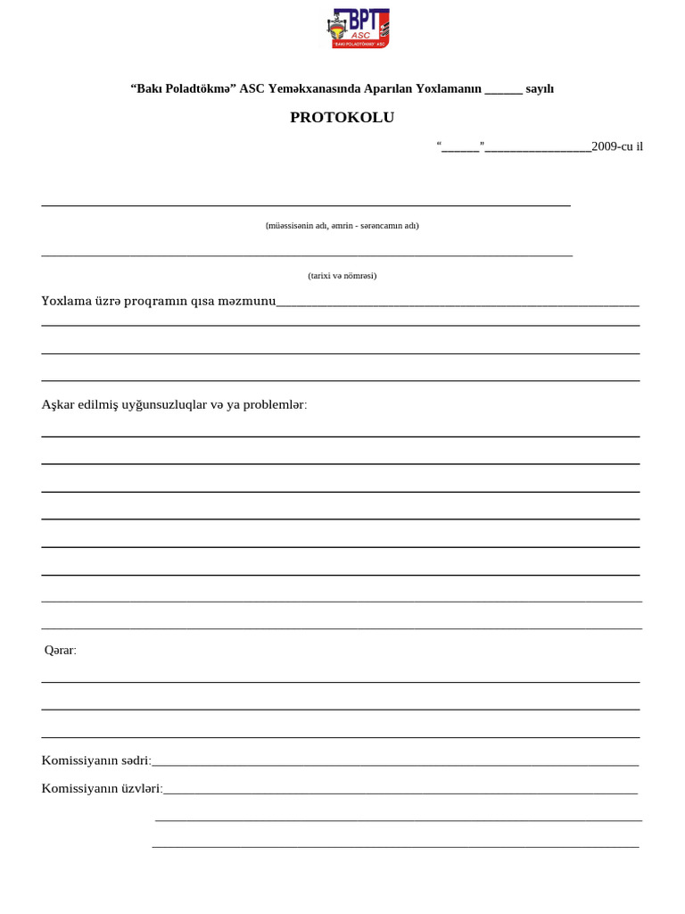 Yeməkxananın Yoxlanmasının Protokolu | PDF