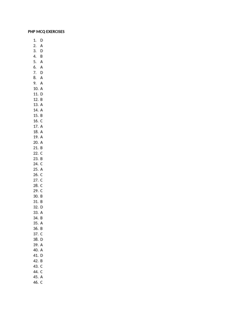 PHP MCQ Exercises | PDF