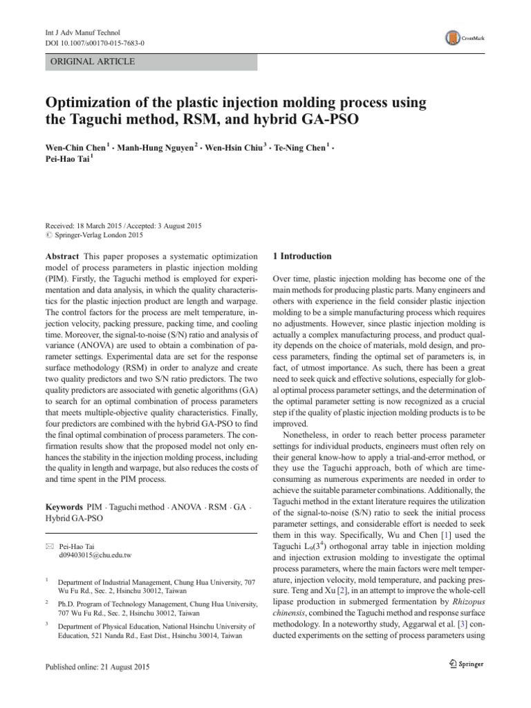 Optimization Of The Plastic Injection Molding Process Using Pdf