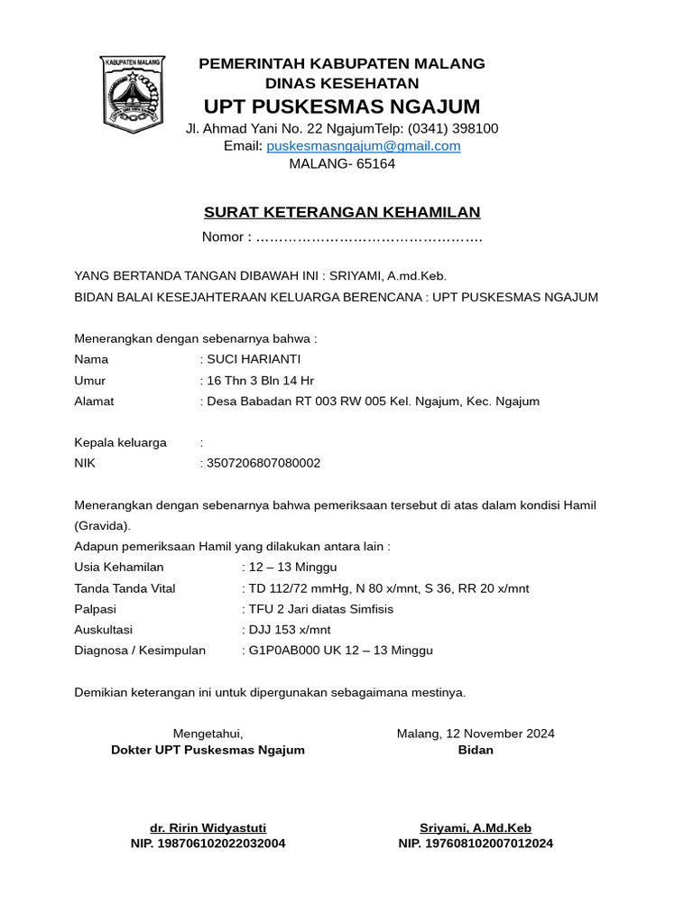 Surat Ket Kehamilan - KB | PDF