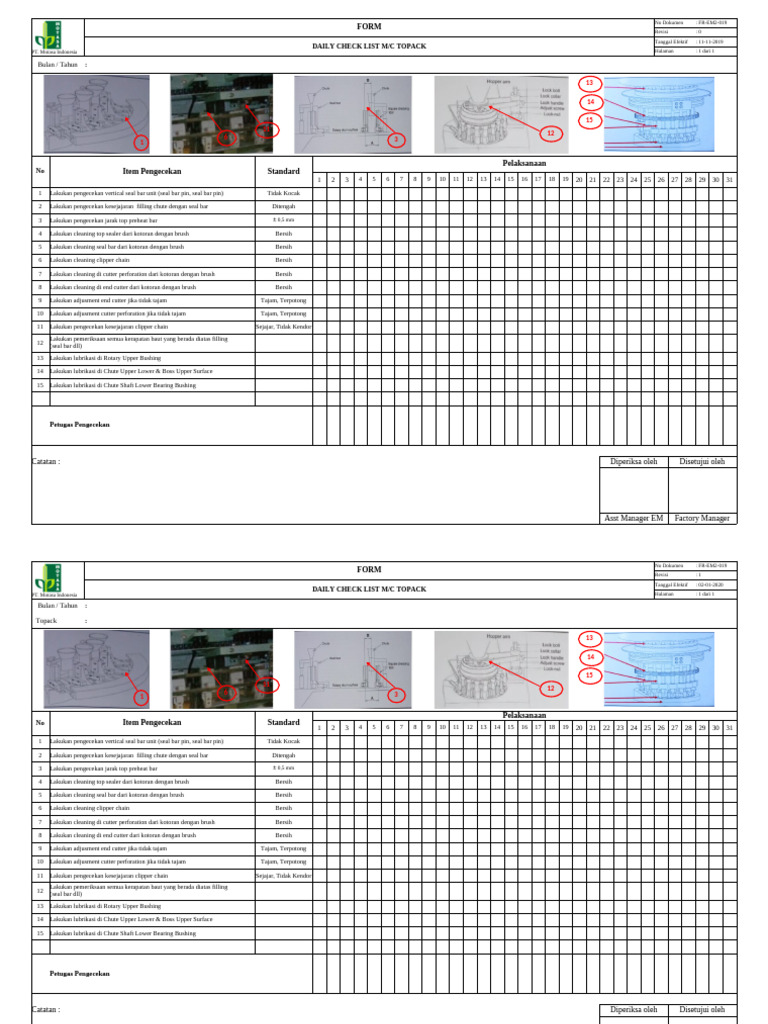 FR-EM2-019 Daily Check List MC Topack | PDF