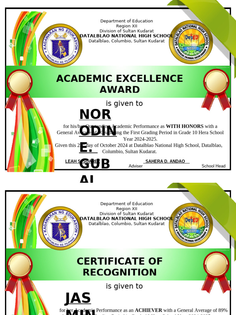 Cert of Recog Quarter 1 | PDF