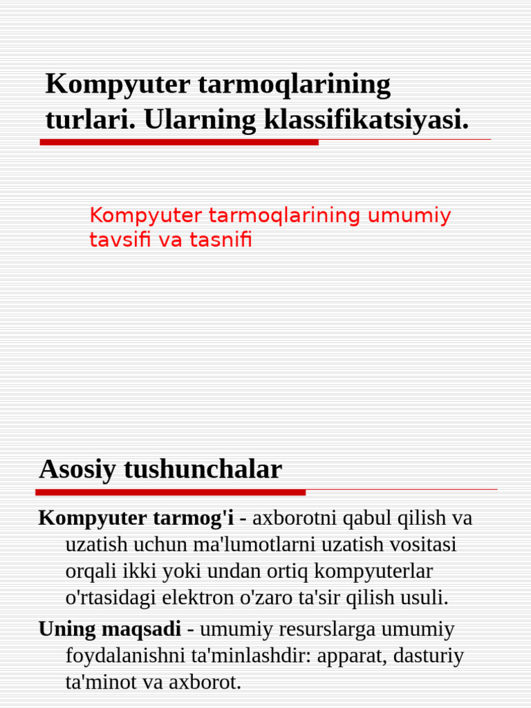 3-4-Ma'Ruza. Kompyuter Tarmoqlarining Turlari | PDF