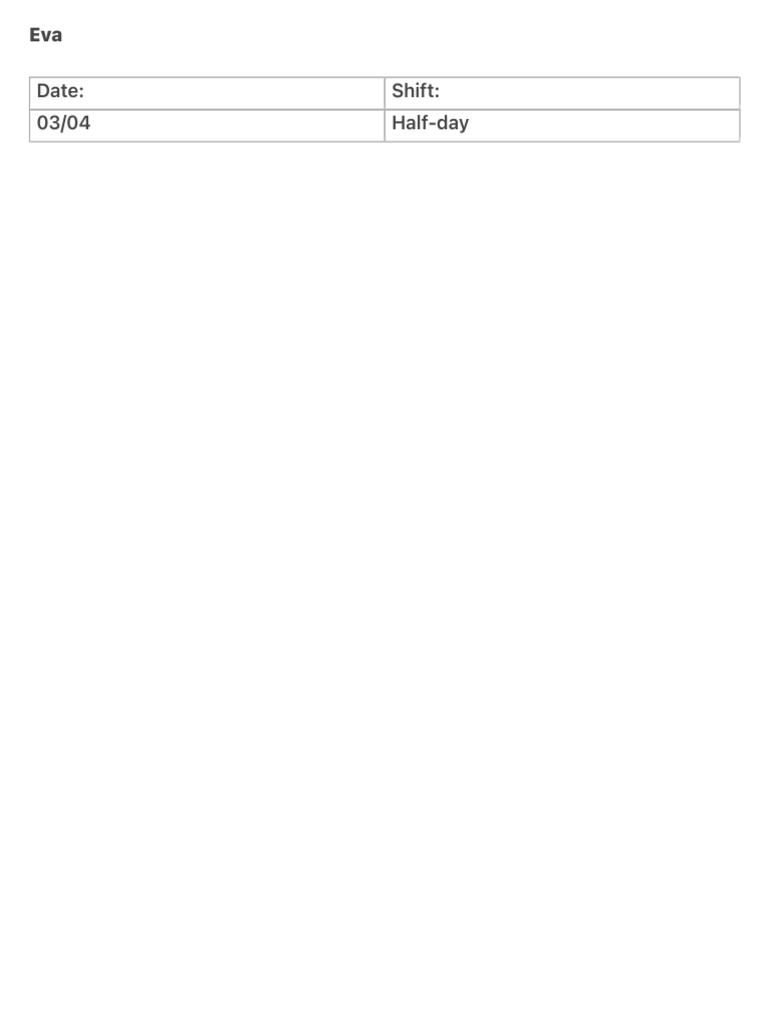 Date: Shift: 03/04 Half-Day | PDF