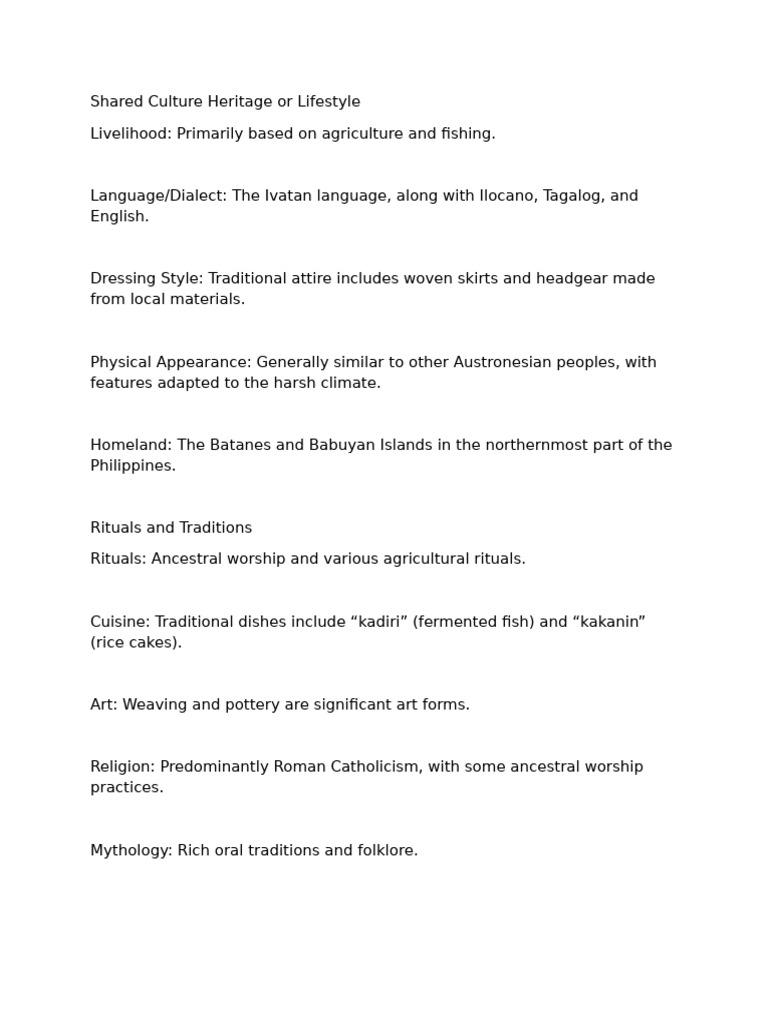 Ivatan Culture: Heritage and Lifestyle | PDF