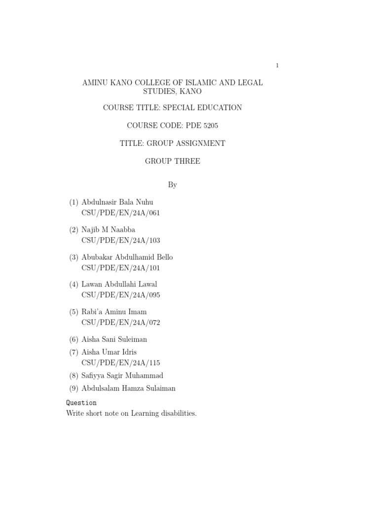 Group 3 Dr. Tamasi Assignment | PDF | Learning Disability | Nervous System