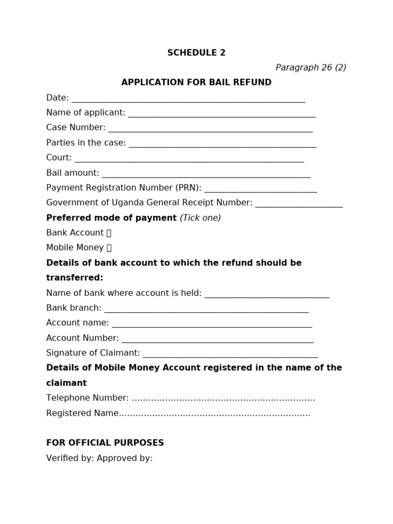 Bail Refund Application Form Uganda | PDF